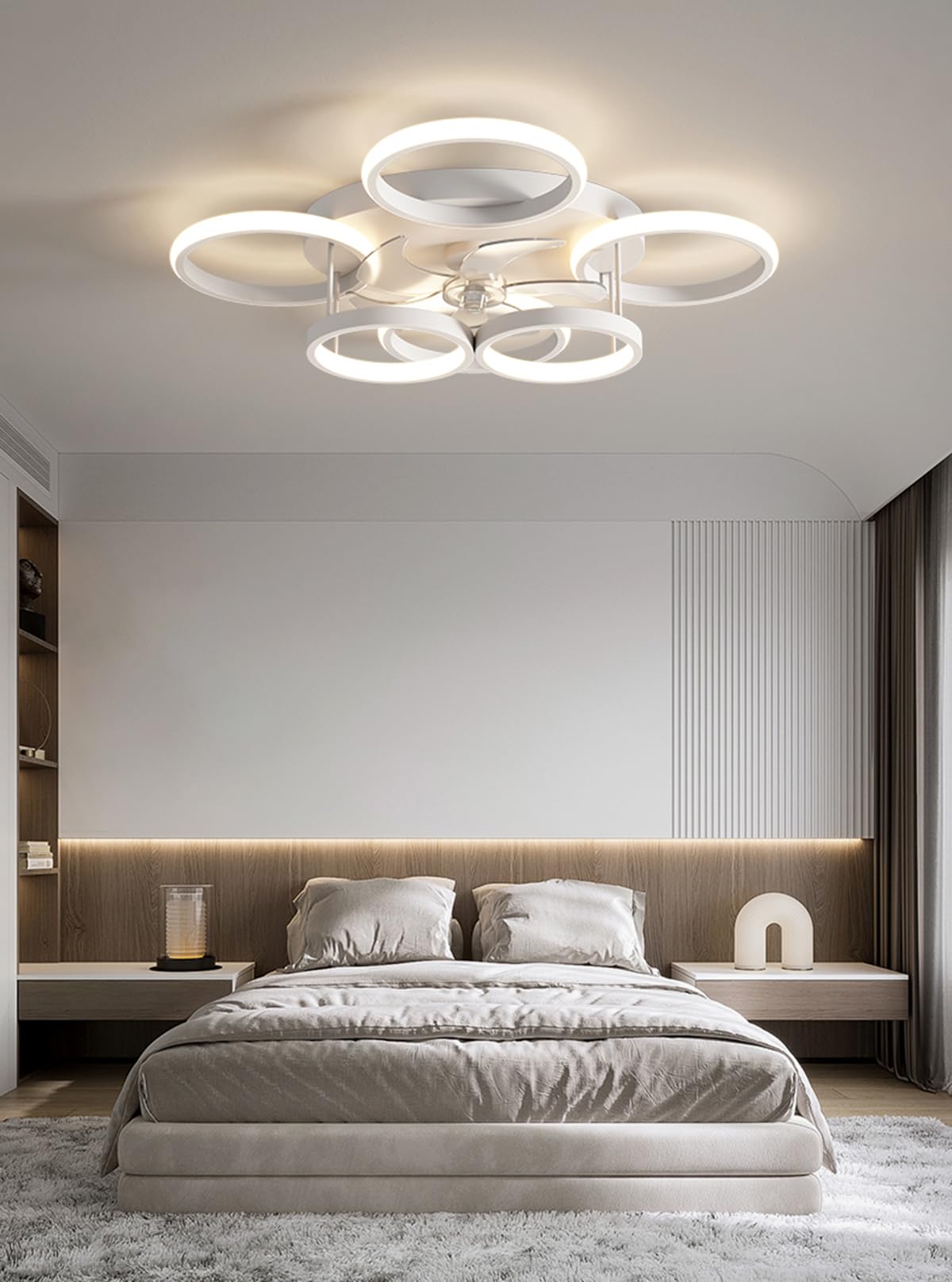 Anyeark Low Profile Ceiling Fan with Light Modern, Bedroom Ceiling Smart Fan with LED, Fandelier Ceiling Fan Flush Mount 25.6-inch, 3000K-6500K Stepless Color Change, Assembly Required (White)