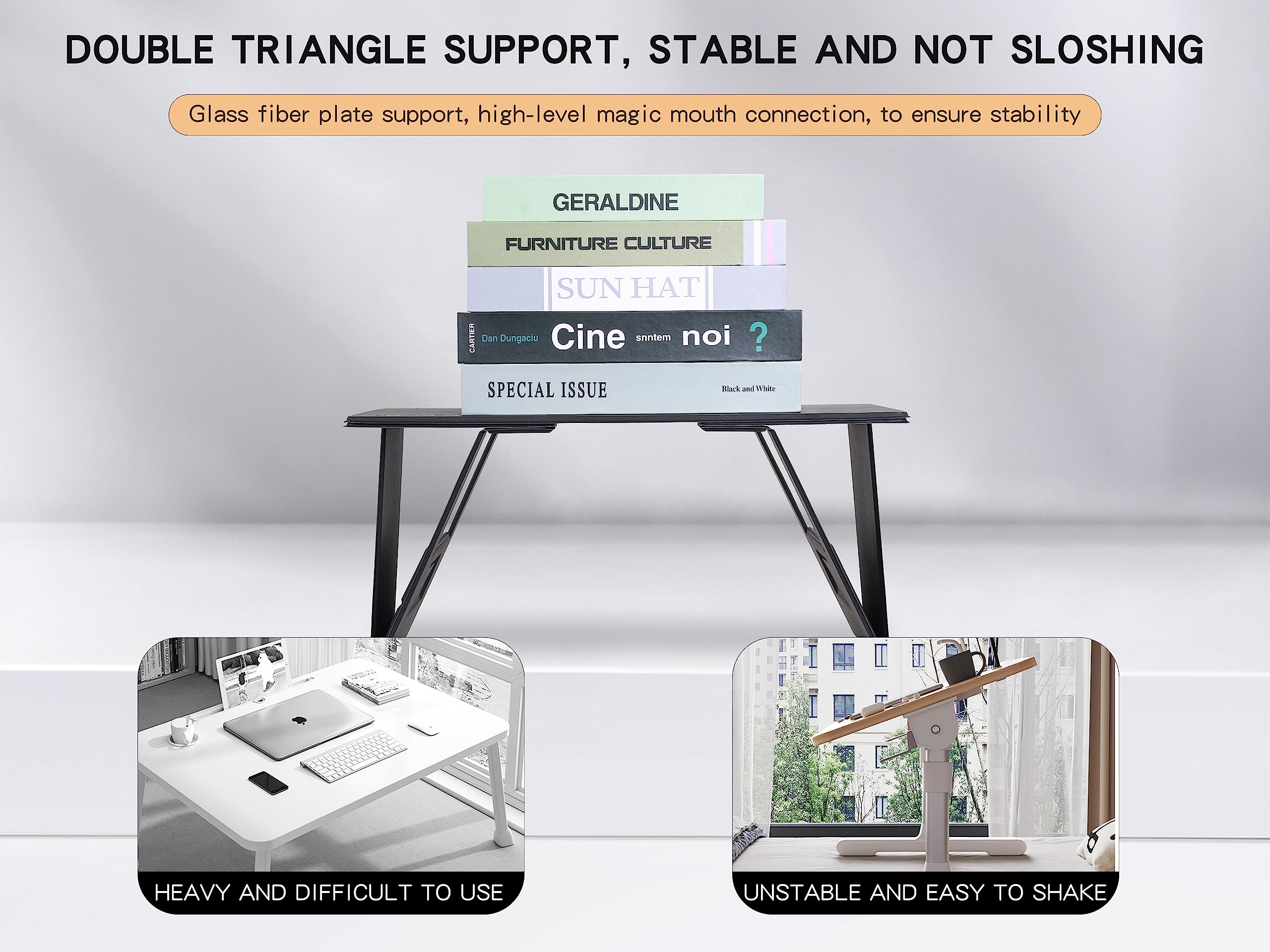 MRJKNRO.KJ Folding Table Desk at Home in The Office and car for Computer Laptop Pad Phone Reading Writing Easy to use Carry and stroage Lightweight (Black, 9.4“X17.7"X8.26")