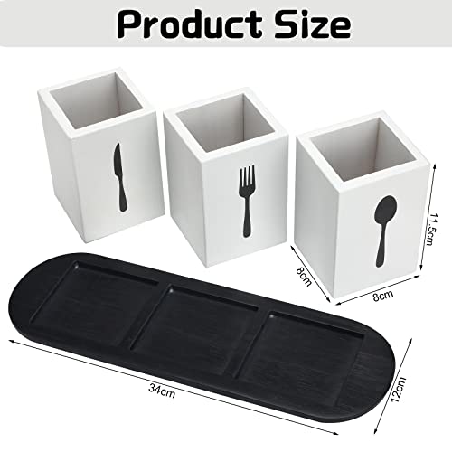 4 Pieces Silverware Caddy Utensil Holder for Countertop Silverware Organizer with Wood Tray Spoon and Fork Holder Cutlery Silverware Holder Utensil Caddy Flatware Organizers for Kitchen (White)