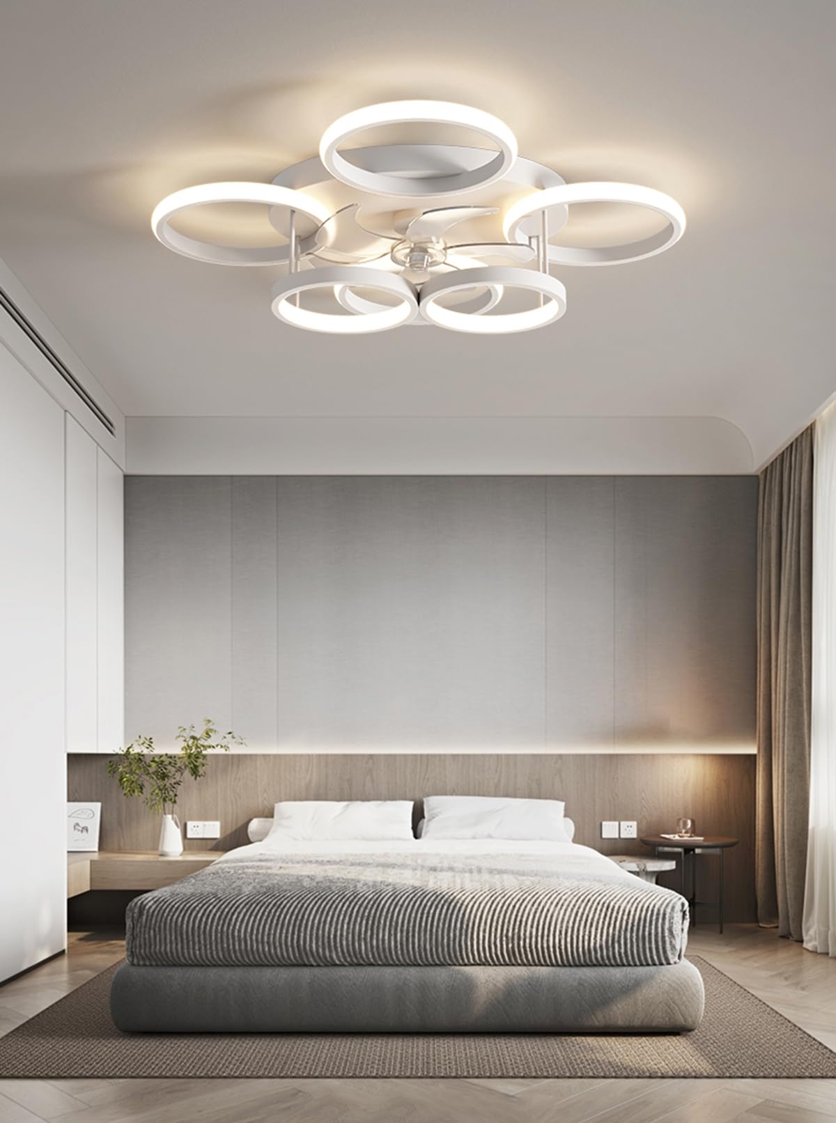 Anyeark Low Profile Ceiling Fan with Light Modern, Bedroom Ceiling Smart Fan with LED, Fandelier Ceiling Fan Flush Mount 25.6-inch, 3000K-6500K Stepless Color Change, Assembly Required (White)