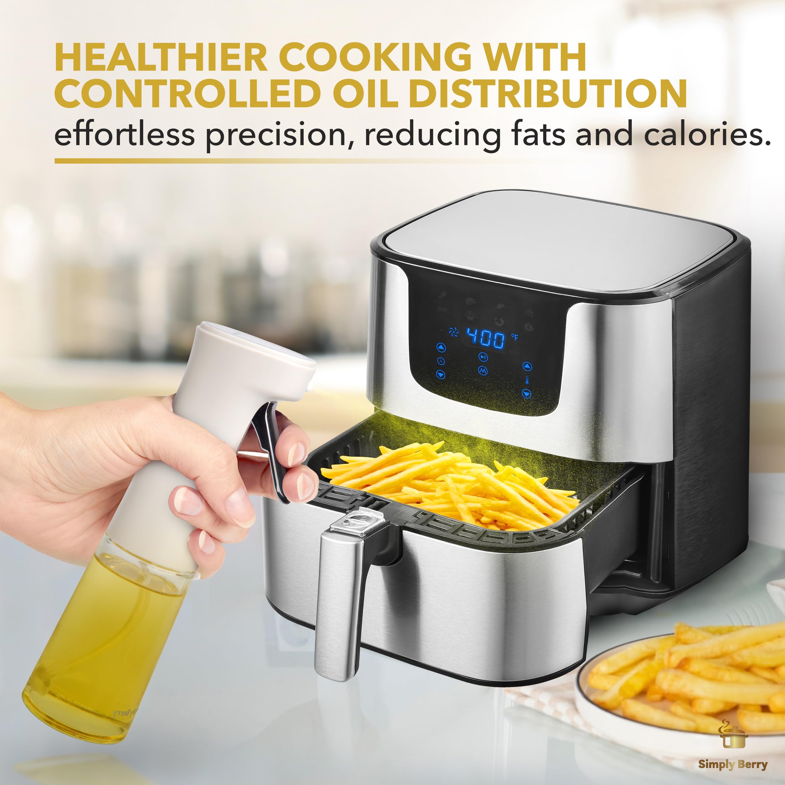 Simply Berry - Spray Magic: Ignite Culinary Creativity! Transform Your Cooking with this Delightful Oil Sprayer for Cooking, Air Fryer, Seasoning, Baking, Frying, BBQ. Glass Bottle Sprayer