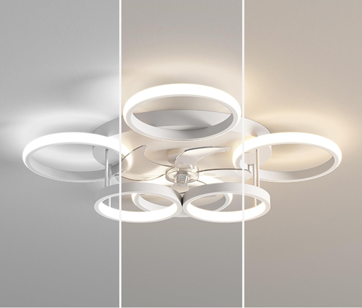 Anyeark Low Profile Ceiling Fan with Light Modern, Bedroom Ceiling Smart Fan with LED, Fandelier Ceiling Fan Flush Mount 25.6-inch, 3000K-6500K Stepless Color Change, Assembly Required (White)