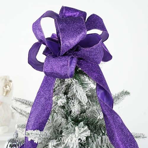 MAYREEL 2.5 Inch Purple Ribbon Wired Glitter for Halloween Christmas Decorations Gift Wrapping Wreath Supplies Tree Toppers Garland Crafts 10 Yards