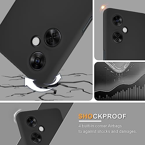 YENAPOON for OnePlus Nord N30 5G Case and 1 Pack Tempered Glass Screen Protector, Slim Liquid Silicone Shockproof Protective Case - Black