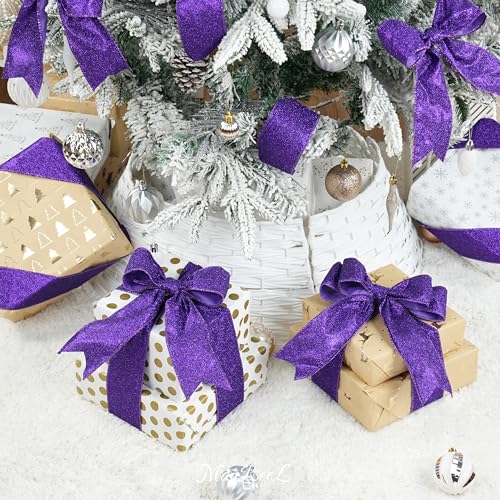 MAYREEL 2.5 Inch Purple Ribbon Wired Glitter for Halloween Christmas Decorations Gift Wrapping Wreath Supplies Tree Toppers Garland Crafts 10 Yards