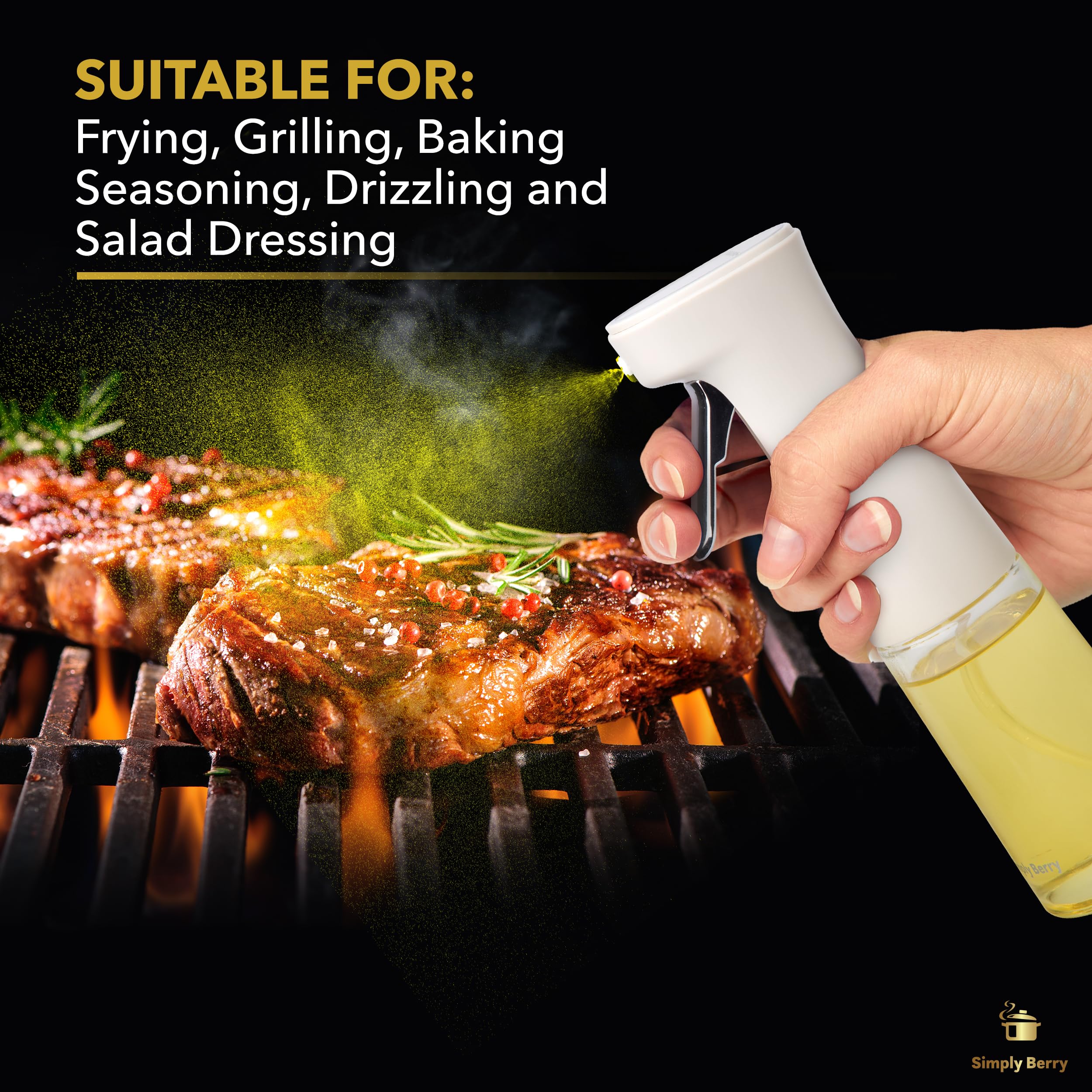 Simply Berry - Spray Magic: Ignite Culinary Creativity! Transform Your Cooking with this Delightful Oil Sprayer for Cooking, Air Fryer, Seasoning, Baking, Frying, BBQ. Glass Bottle Sprayer