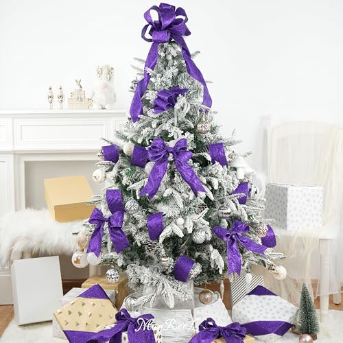 MAYREEL 2.5 Inch Purple Ribbon Wired Glitter for Halloween Christmas Decorations Gift Wrapping Wreath Supplies Tree Toppers Garland Crafts 10 Yards