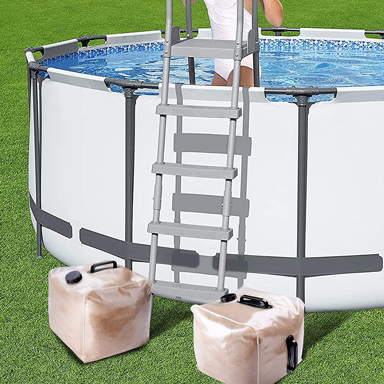 2Pcs Heavy Duty Pool Weight Plastic Sand Bags, Universal PVC Pool Steps Weights for Above Ground Pools, Fillable Swimming Pool Ladder Weights Anchor Bag Container for Pools Entry System