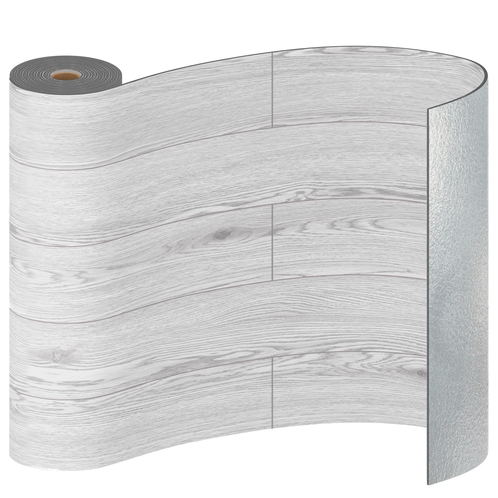 Freshtour Vinyl Flooring Roll, Wood Grain Peel and Stick Floor Tiles 23.6"x 196"/32 Sq.Ft, Wear-Resistant and Waterproof Vinyl Plank Flooring for Bedroom Living Room Kitchen RV Office, Light Gray