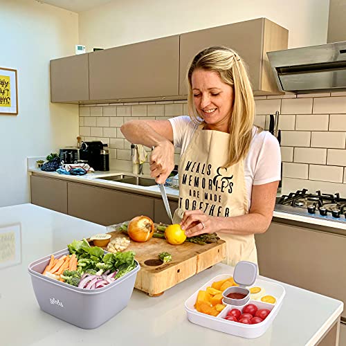 Ylebs 2 Pack Bento Box Adult Lunch Box,52-oz Salad Bowls,3 Compartment Tray with Salad Dressings Container,Used to Meal pre-prepare Food Fruit Snack,Leak Proof (Grey)