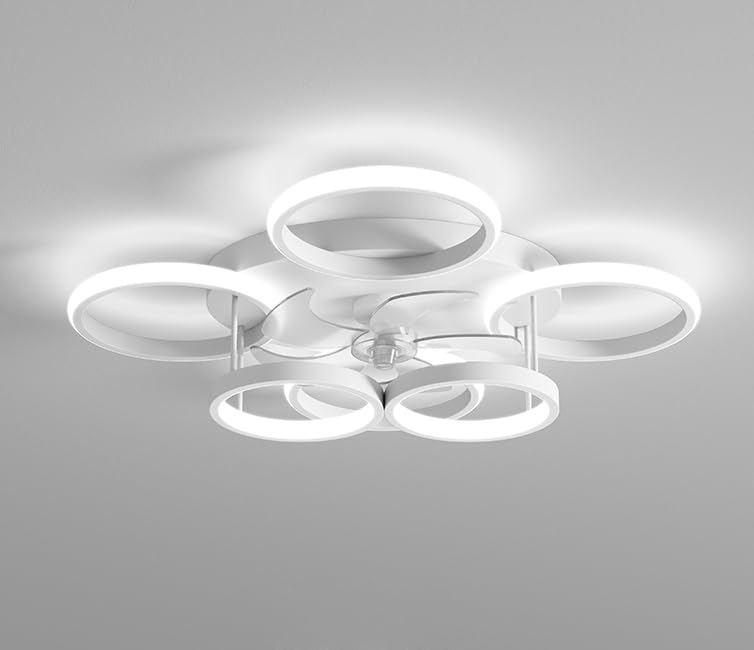 Anyeark Low Profile Ceiling Fan with Light Modern, Bedroom Ceiling Smart Fan with LED, Fandelier Ceiling Fan Flush Mount 25.6-inch, 3000K-6500K Stepless Color Change, Assembly Required (White)