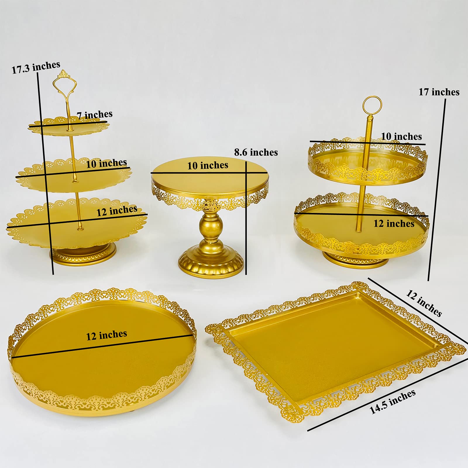 5 Pcs Cake Stands Set Gold Metal Cupcake Holder Dessert Display Plate Serving Platter Decoration for Baby Shower Wedding Birthday Party