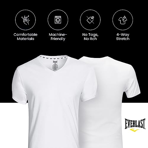Everlast 6-Pack Men's Essential V-Neck Undershirts – Breathable, Tagless, Cotton Mens T Shirt – T Shirts for Men Pack (L, White)
