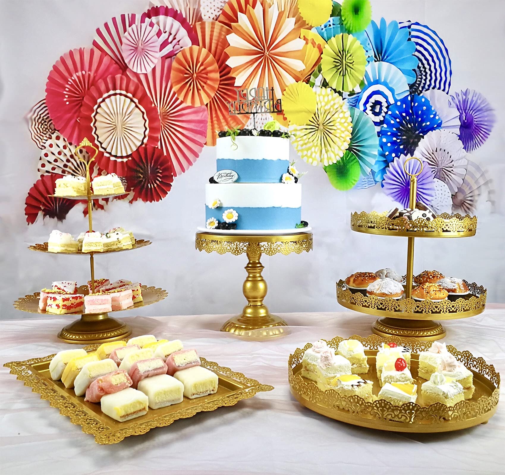 5 Pcs Cake Stands Set Gold Metal Cupcake Holder Dessert Display Plate Serving Platter Decoration for Baby Shower Wedding Birthday Party