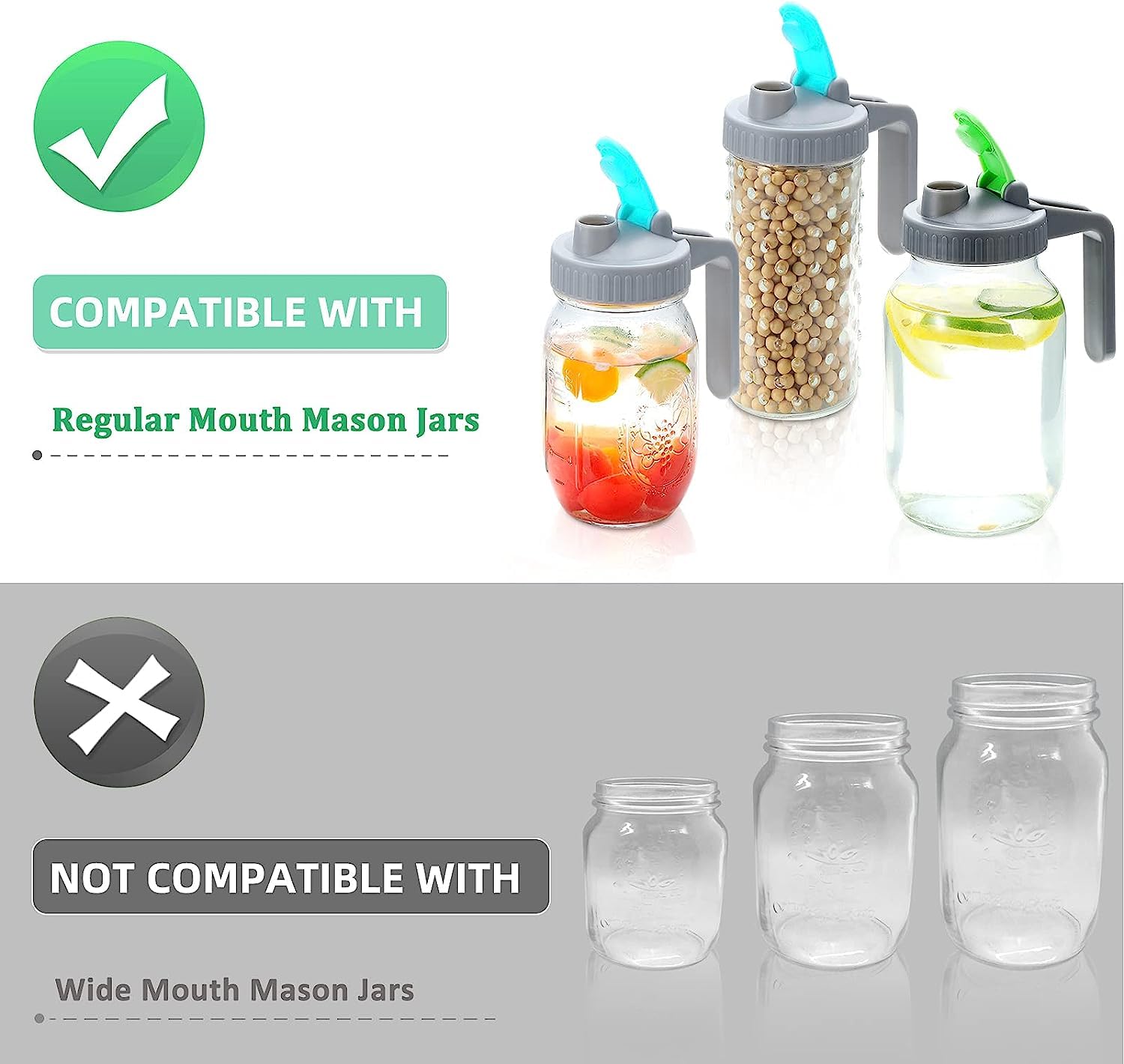2 Pack Regular Mouth Mason Jar Lids Flip Cap with Handle for Regular Mouth Ball Mason Jar, Airtight & Leak-proof Seal, Turns your Mason Jar into Pitcher (Jars Not Included)