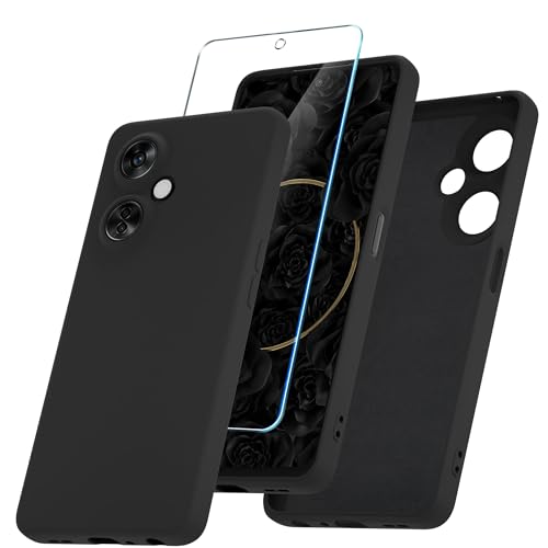YENAPOON for OnePlus Nord N30 5G Case and 1 Pack Tempered Glass Screen Protector, Slim Liquid Silicone Shockproof Protective Case - Black