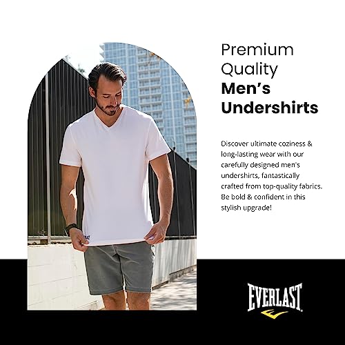 Everlast 6-Pack Men's Essential V-Neck Undershirts β Breathable, Tagless, Cotton Mens T Shirt β T Shirts for Men Pack (M, White)