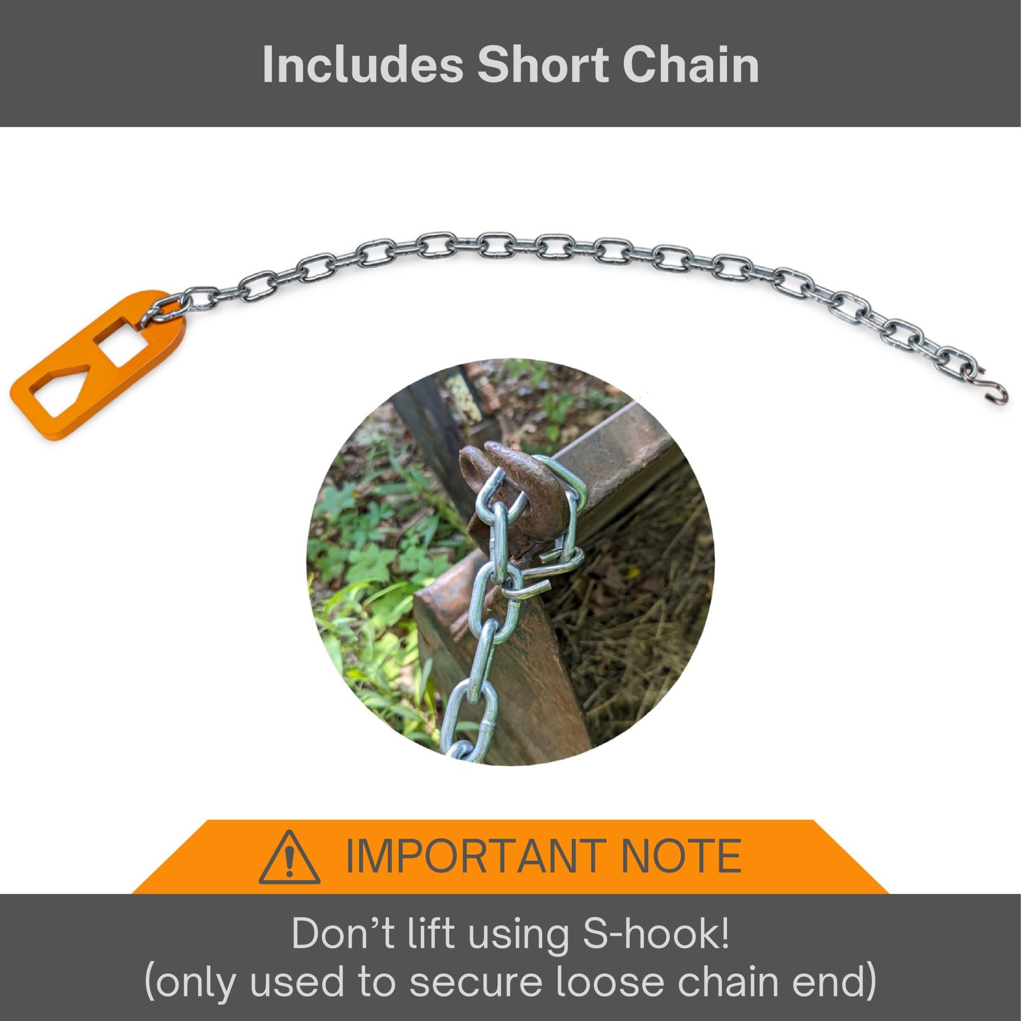 Wenses T-Post Puller Plate Tool with Short Chain, Heavy Duty Carbon Steel Plate with Orange Coating