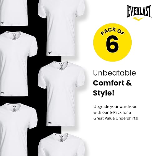 Everlast 6-Pack Men's Essential V-Neck Undershirts β Breathable, Tagless, Cotton Mens T Shirt β T Shirts for Men Pack (M, White)