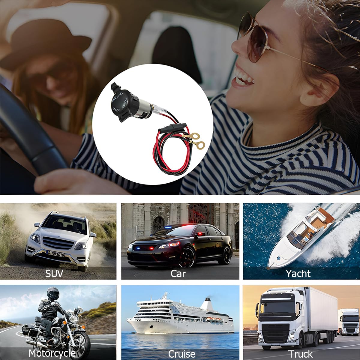 BESULEN 12V-24V Cigarette Lighter Socket, Female Cigarette Lighter Adapter with Extension Cable, Dustproof Plug Power Outlet Socket Replacement for Car Truck Motorcycle Boat Marine ATV RV and More