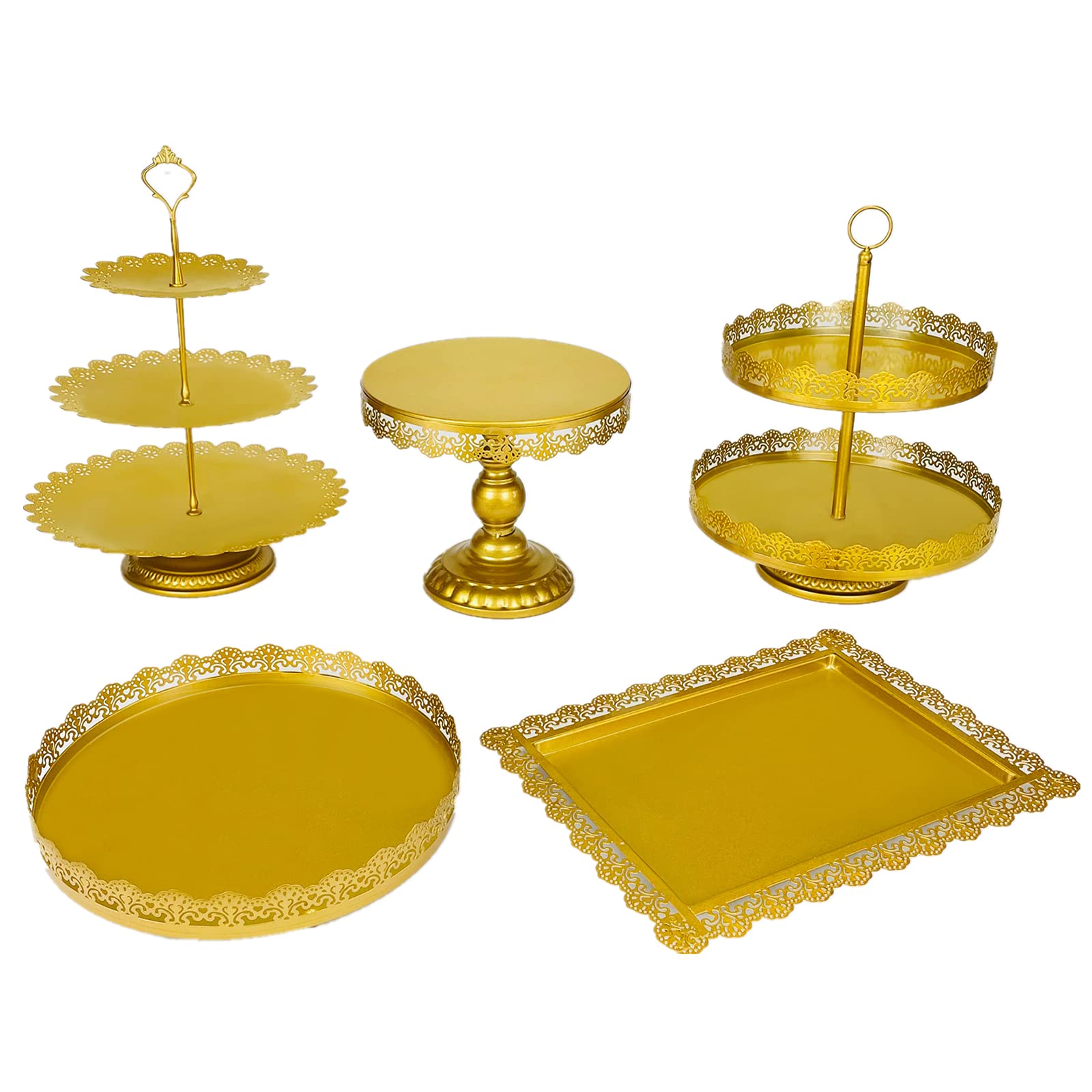 5 Pcs Cake Stands Set Gold Metal Cupcake Holder Dessert Display Plate Serving Platter Decoration for Baby Shower Wedding Birthday Party