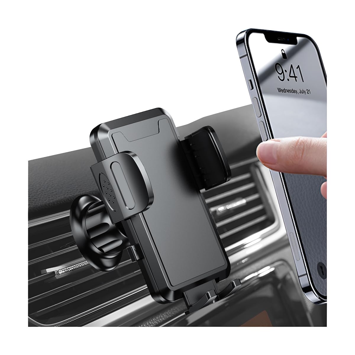 BESULEN Phone Mount for Car, Air Vent Cell Phone Holder Hands Free Cradle, Universal Stable Easy Clamp Phone Holder Mount, Compatible with iPhone 14 13 12 Pro Max and More Smartphones (Black)