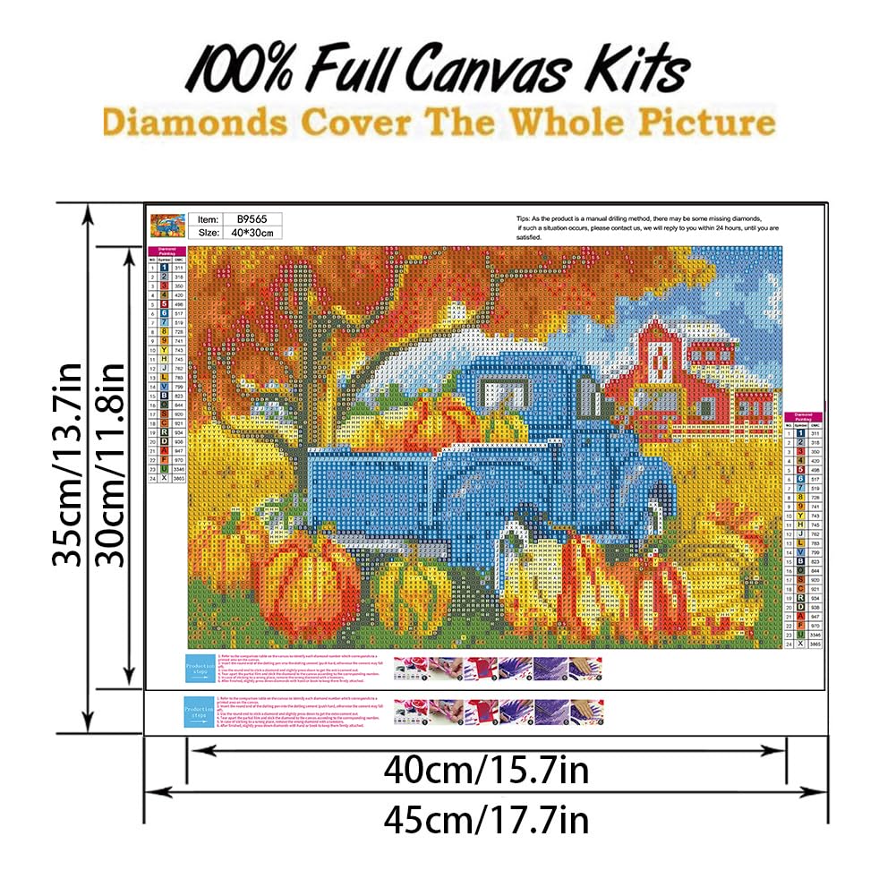 Thanksgiving Fall Diamond Painting Kits for Adults - Fall Pumpkin Truck Diamond Art Kits 5D Paintings with Diamond Dots Full Drill Round Gem Art,for Thanksgiving DIY Gift and Home Decor12x16inch