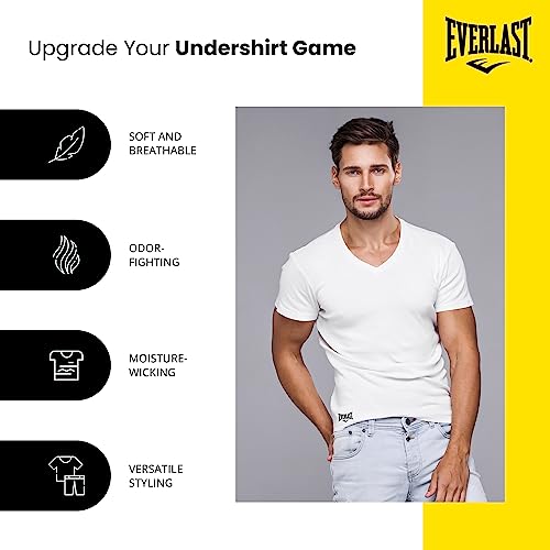 Everlast 6-Pack Men's Essential V-Neck Undershirts β Breathable, Tagless, Cotton Mens T Shirt β T Shirts for Men Pack (M, White)