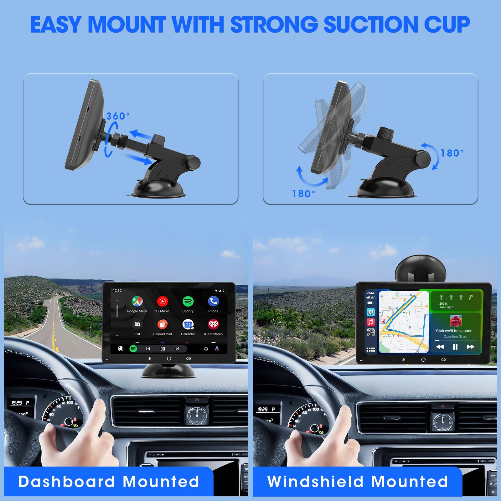 Wireless Apple CarPlay Android Auto: Portable 7 Inch QLED Touch Screen Car Stereo - Bluetooth 5.0 Mirror Link Steering Wheel Control Voice Assistant GPS Navigation