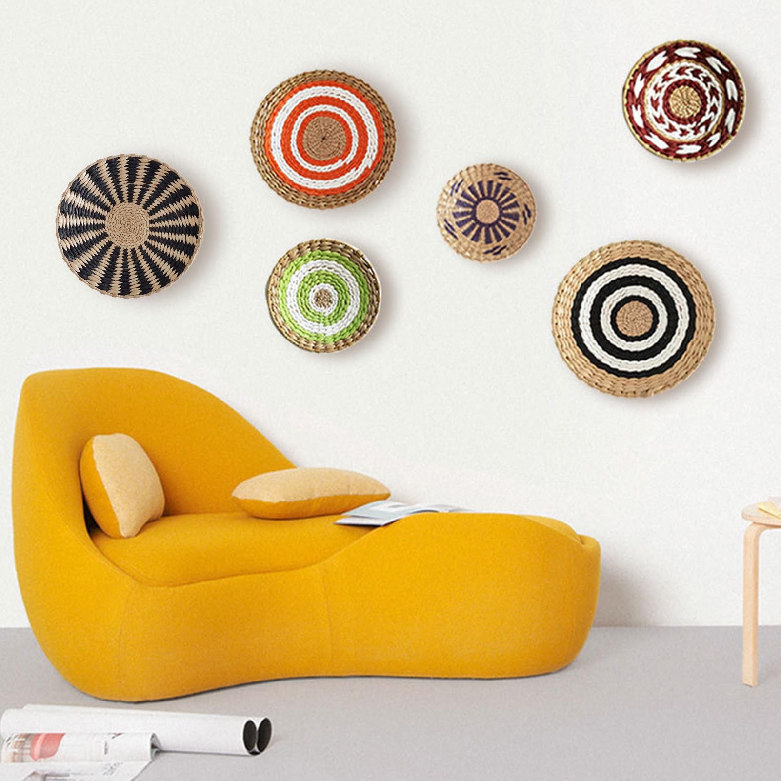 Walbest Woven Basket Hanging Wall Decor - Round Handmake Decorative Seagrass Boho Wall Art Baskets - Ethnic Art Style Natural Hanging Wicker Rattan Plates H 20cm