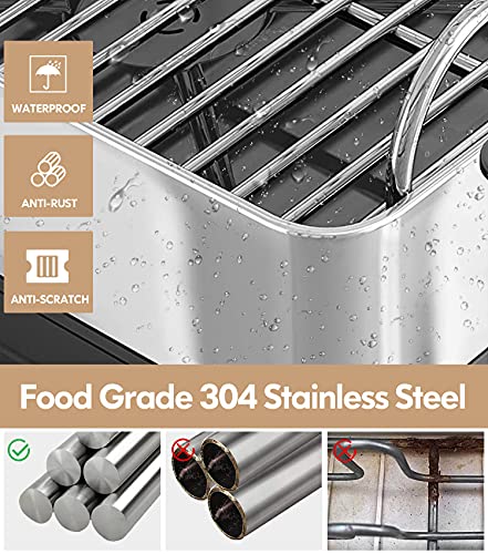 romision Dish Rack and Drainboard Set, 304 Stainless Steel 2 Tier Large Dish Drying Rack with Swivel Spout, Dish Strainer for Kitchen Counter with Utensil Holder, Cup Rack, Water Tray