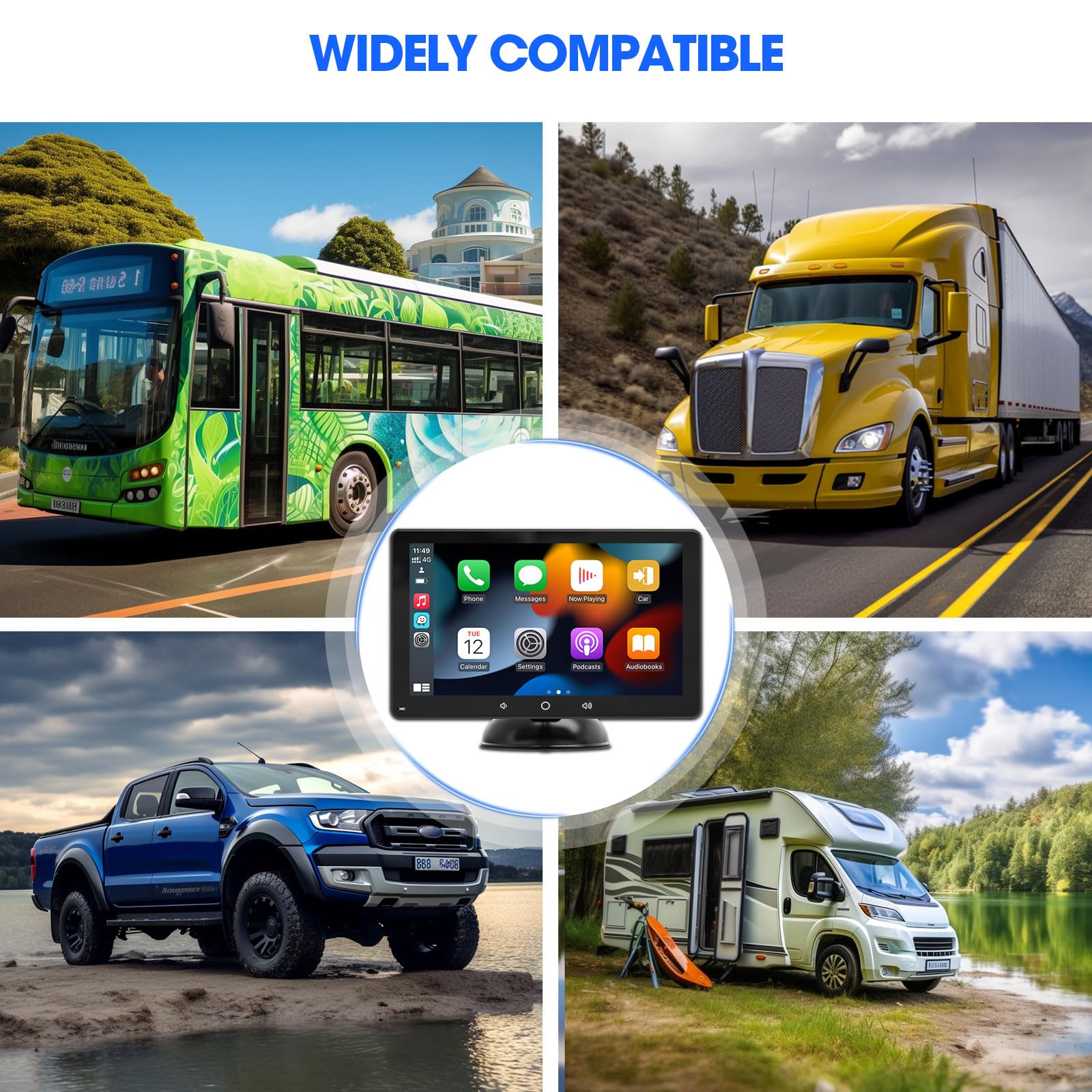 Wireless Apple CarPlay Android Auto: Portable 7 Inch QLED Touch Screen Car Stereo - Bluetooth 5.0 Mirror Link Steering Wheel Control Voice Assistant GPS Navigation
