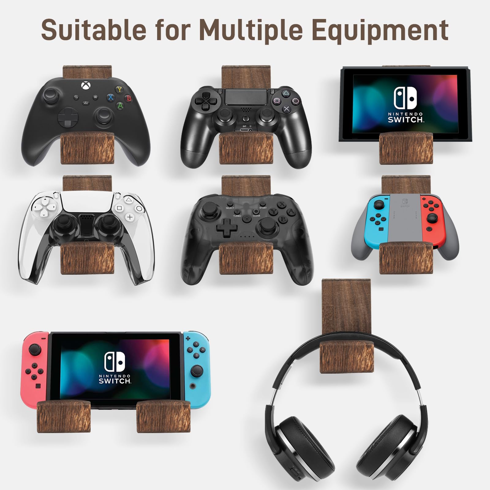 BEARUT 2 Pack Wall Mounted Game Controller Holder Headset Stand Universal Controller Gaming PC Accessories Rack Headphone Stand for Xbox Series PS5 PS4 by Wood Adhesive Fixation or Screws Install