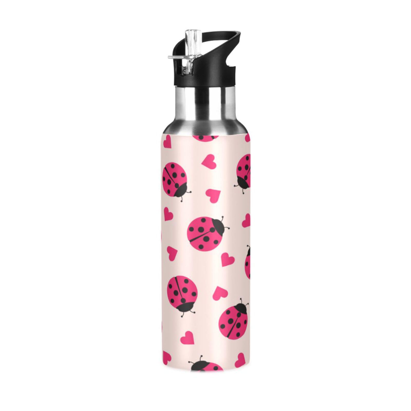 KEEPREAL Cute Ladybug Water Bottle with Straw, 22 OZ Sports Water Bottle BPA Free Stainless Steel Water Jugs for Gym, Travel, Working, Outdoor