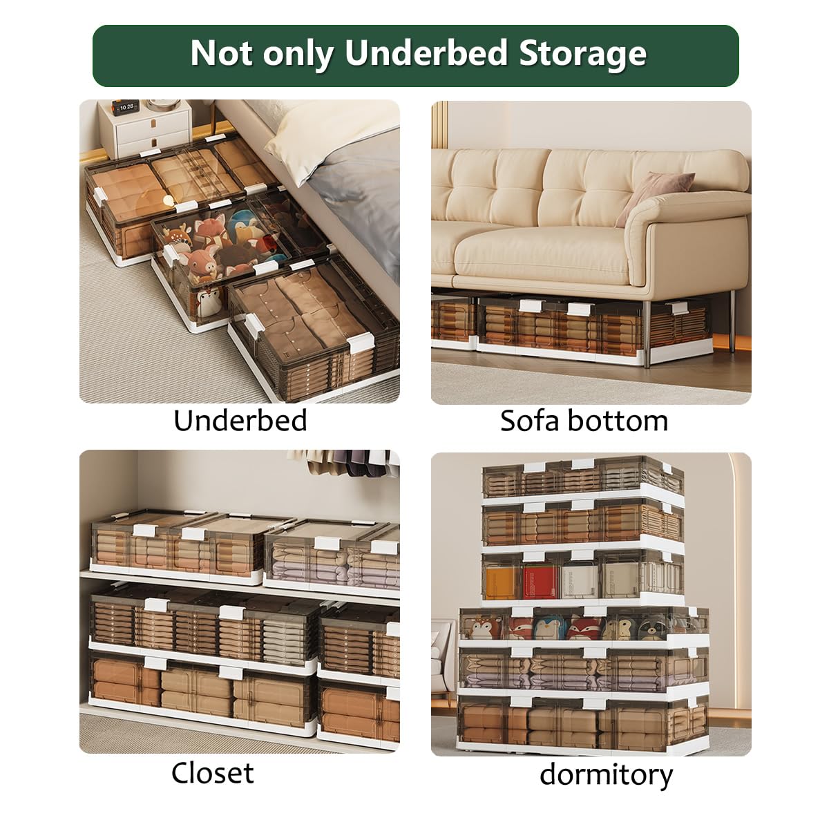 Under Bed Storage, 2 Packs Closet Organizer System, Underbed Storage with Wheels,7.9'' High Folding Blanket Storage, Laundry Room Organization, Closet Organizer with Lids,Stackable Clothing Storage