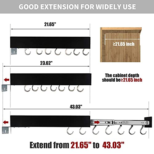 SOYO Adjustable Pot Racks Pan Utility Organizer Pull Out Kitchen Cabinet 7 Hook for Hanging, Sliding Pantry Organization and Storage, Black