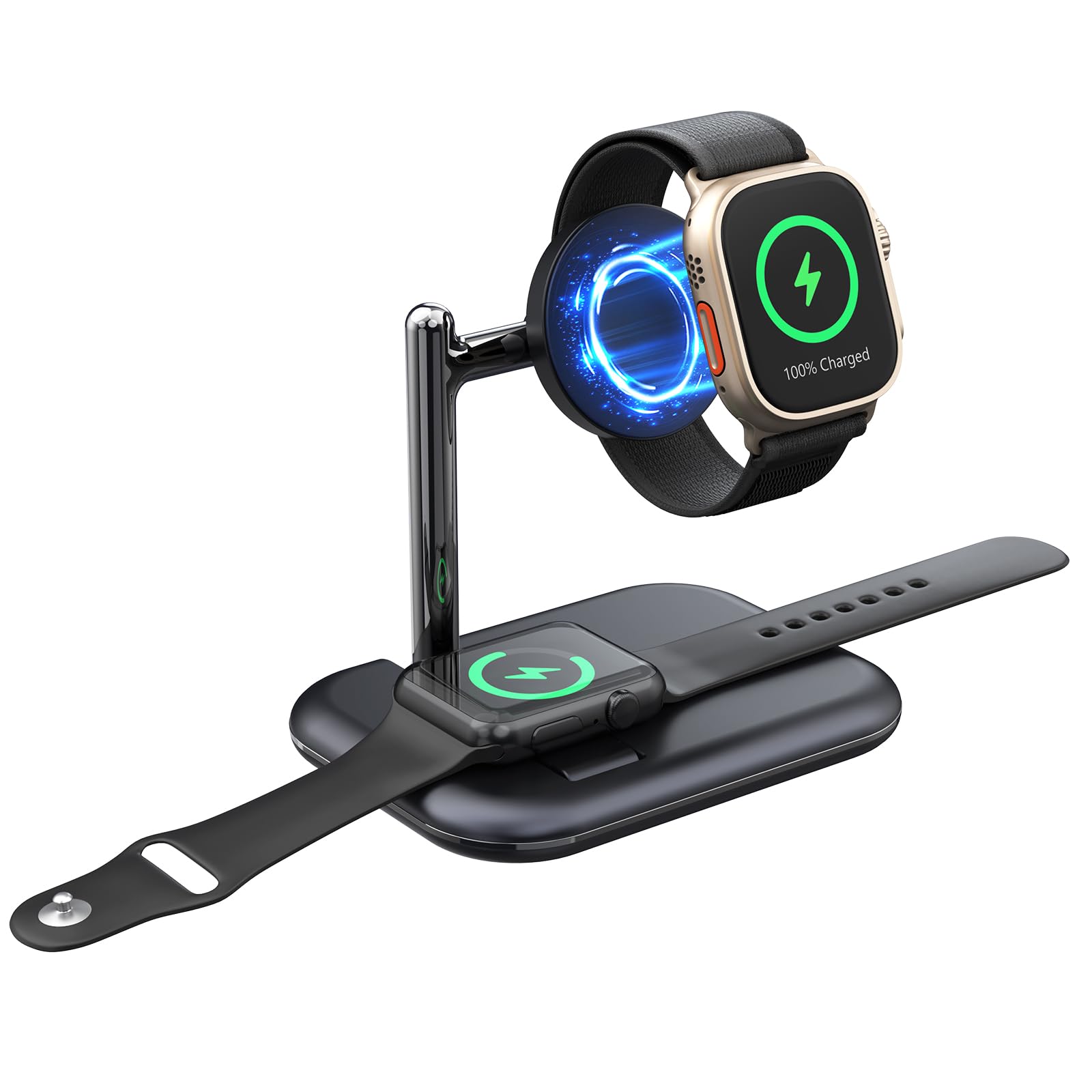 Charger Stand for Apple Watch, 2 in 1 Foldable Wireless Charging Station for Apple Watch Ultra/Ultra2/10/9/8/7/6/5/3/2/1/SE/SE2