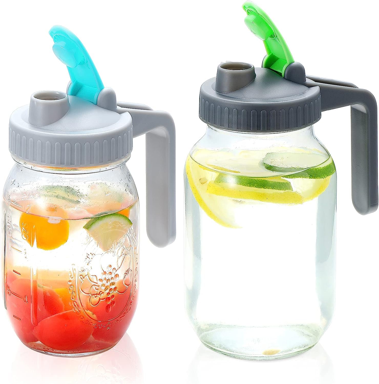2 Pack Regular Mouth Mason Jar Lids Flip Cap with Handle for Regular Mouth Ball Mason Jar, Airtight & Leak-proof Seal, Turns your Mason Jar into Pitcher (Jars Not Included)