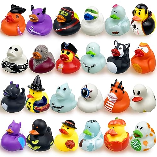 QINGQIU 24 Pack Halloween Rubber Ducks Jeep Bath Toys for Kids Toddlers Halloween Toys Halloween Party Favors Halloween Treat Bags Gifts