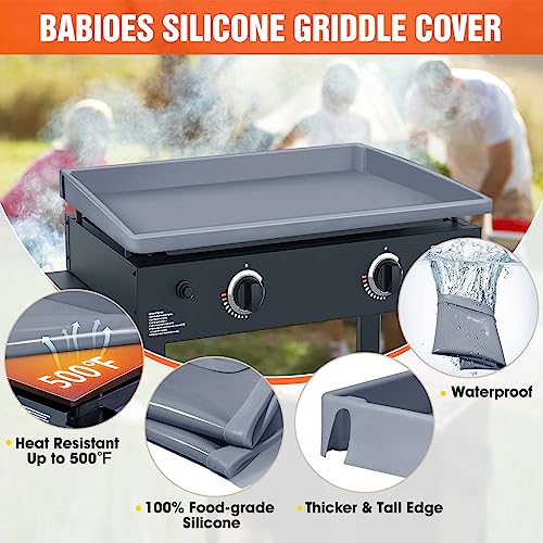 28" Silicone Griddle Mat for Blackstone, Baboies Upgraded Full-edge Grill Top Cover Food-Grade Silicone Mats Outdoor Grilling Reusable (28 inch, Grey)