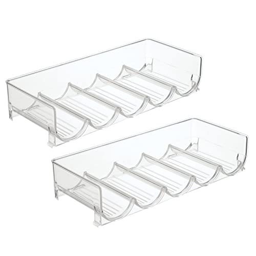 mDesign Plastic Free-Standing Water Bottle and Wine Rack Storage Organizer for Kitchen Countertops, Table Top, Pantry, Fridge - Stackable - Holds 5 Bottles Each, 2 Pack - Clear