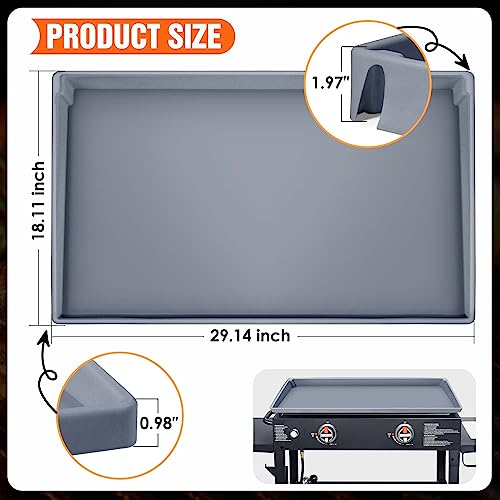 28" Silicone Griddle Mat for Blackstone, Baboies Upgraded Full-edge Grill Top Cover Food-Grade Silicone Mats Outdoor Grilling Reusable (28 inch, Grey)