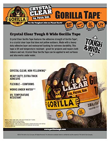 Gorilla Crystal Clear Repair Duct Tape Tough & Wide, 2.83" x 15 yd, Clear, (Pack of 1)
