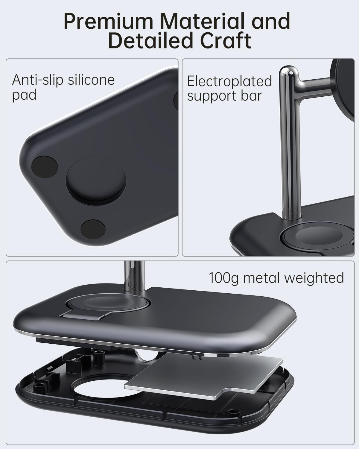 Charger Stand for Apple Watch, 2 in 1 Foldable Wireless Charging Station for Apple Watch Ultra/Ultra2/10/9/8/7/6/5/3/2/1/SE/SE2