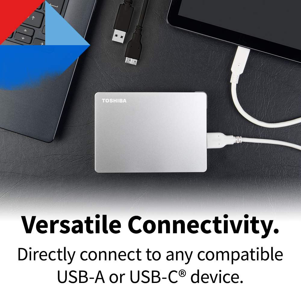 Toshiba Canvio Flex 1TB Portable External Hard Drive USB-C USB 3.0, Silver for PC, Mac, & Tablet - HDTX110XSCAA & Canvio Basics 1TB Portable External Hard Drive USB 3.0, Black - HDTB510XK3AA