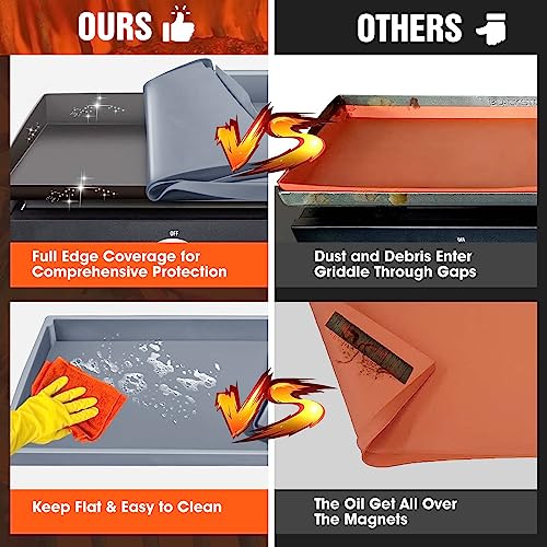 28" Silicone Griddle Mat for Blackstone, Baboies Upgraded Full-edge Grill Top Cover Food-Grade Silicone Mats Outdoor Grilling Reusable (28 inch, Grey)