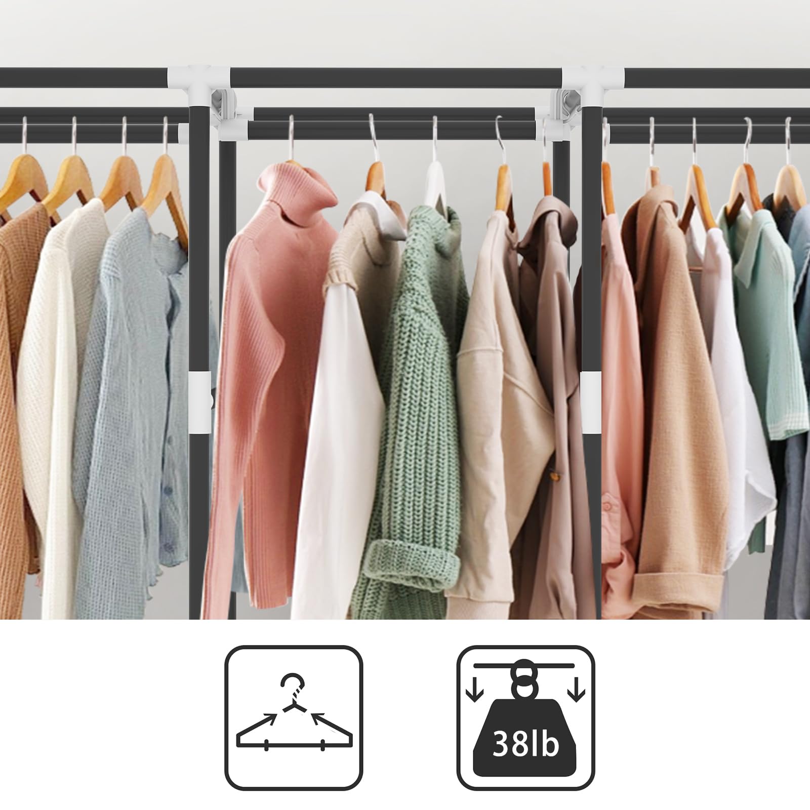 LOKEME Portable Closet, Wardrobe Closet with 3 Hanging Rods and 6 Storage Shelves, Gray Closet, Easy to Assemble Portable Closets for Hanging Clothes with 4 Side Pockets, PWC0006-GRAY