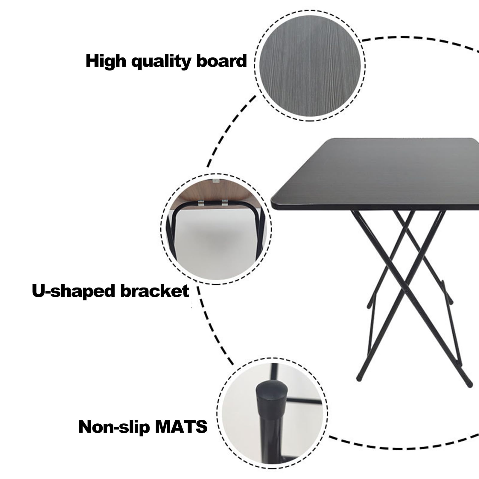 Leasote Folding Square Dining Table, 23" Black Table, Indoor/Outdoor for Small Spaces