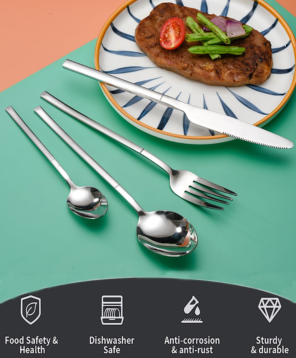 Thomaso 32-piece Unique Wave Flatware Set,1810 Stainless Steel Flatware Service for 8, Cutlery Set with Streamlined Handle Mirror Finished,Silver Spoons and Forks Set, Dishwasher Safe