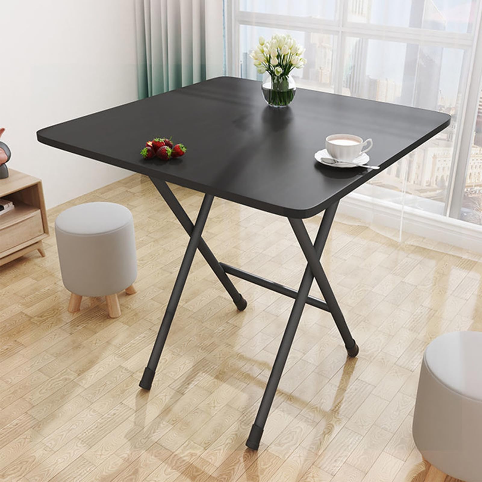 Leasote Folding Square Dining Table, 23" Black Table, Indoor/Outdoor for Small Spaces